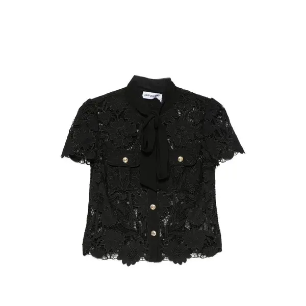 SELF-PORTRAIT Guipure-lace Pussy-bow Blouse - Black