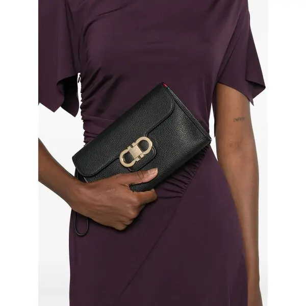 FERRAGAMO Textured Leather Clutch Bag With Gold-tone Hardware