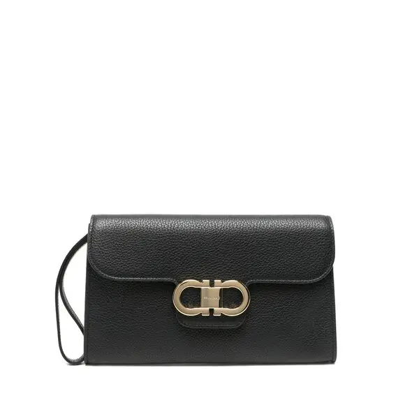 FERRAGAMO Textured Leather Clutch Bag With Gold-tone Hardware - Black