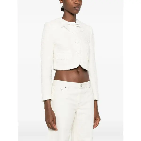 SELF-PORTRAIT Cropped Tweed Jacket With Lace Trim - Cream