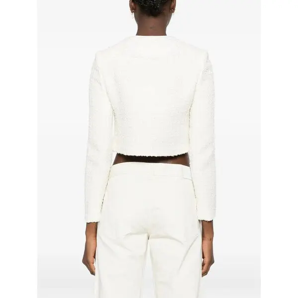SELF-PORTRAIT Cropped Tweed Jacket With Lace Trim - Cream