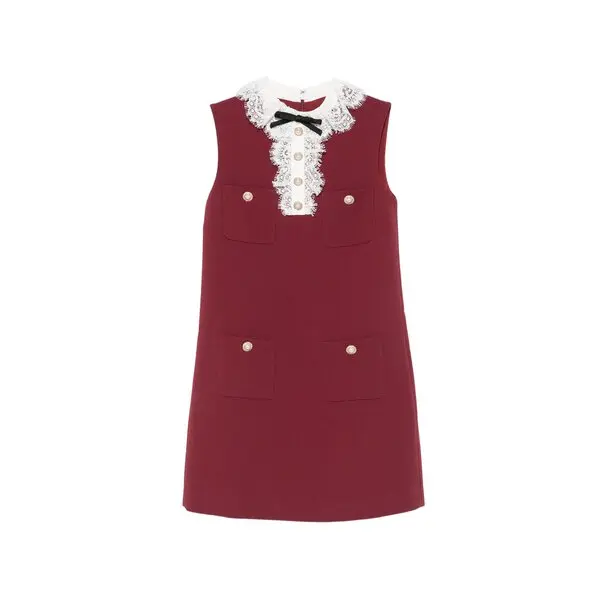 SELF-PORTRAIT Sleeveless Lace Trimmed Dress - Red