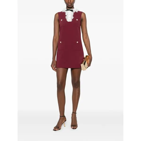 SELF-PORTRAIT Sleeveless Lace Trimmed Dress - Red