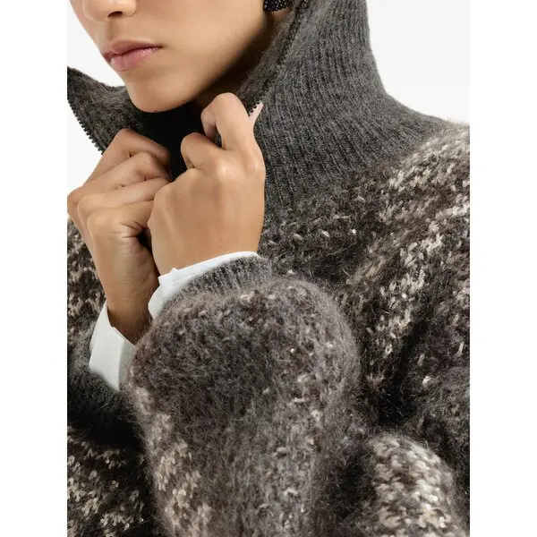 Brunello Cucinelli Oversized Jacket With Monili Detail - Gray