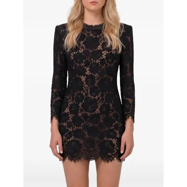 SELF-PORTRAIT Lace Trimmed Bow Detail V-neck Mini Dress - Black