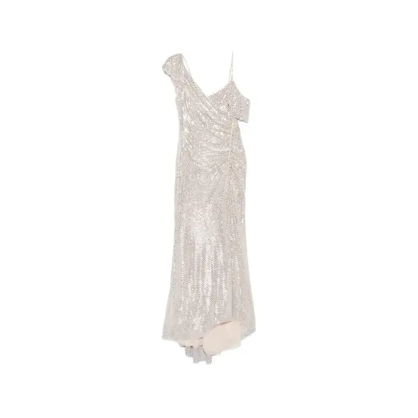 SELF-PORTRAIT Sequin Embellished Ruffled Cold-shoulder Evening Dress - Silver