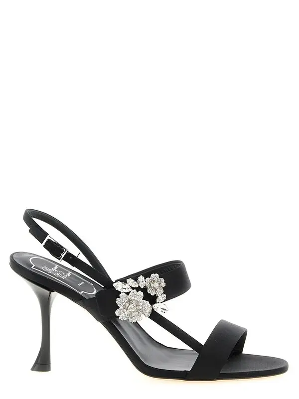 ROGER VIVIER Mini Bouquet' Embellished Satin Sandals - Black