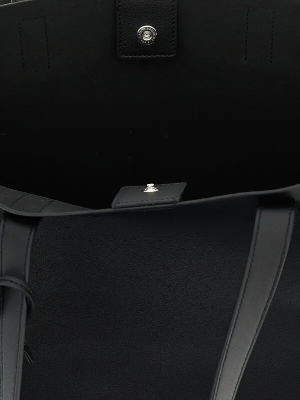 Saint Laurent Calfskin Leather Shopping Bag With Logo Print - Black