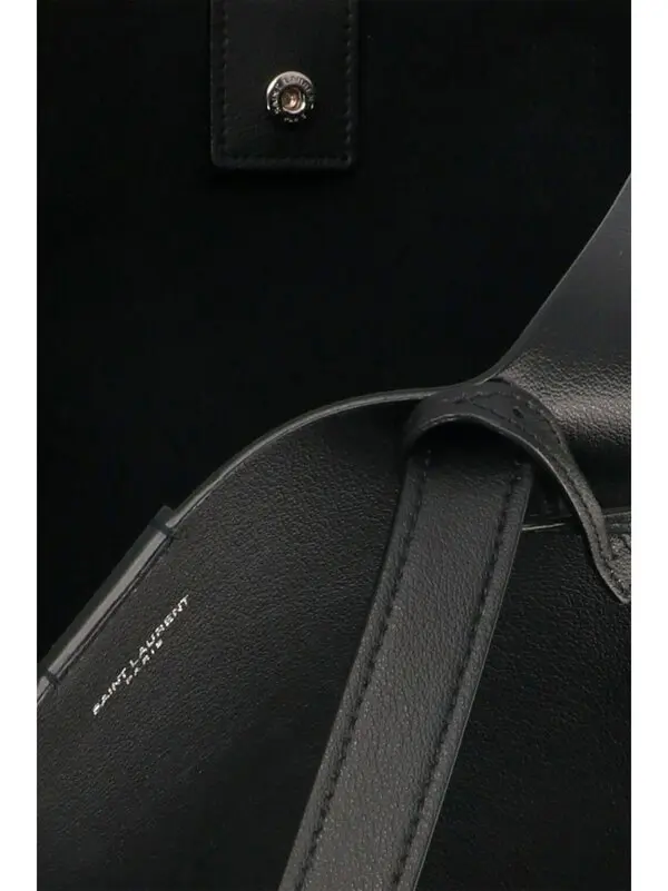 Saint Laurent Calfskin Leather Shopping Bag With Logo Print - Black