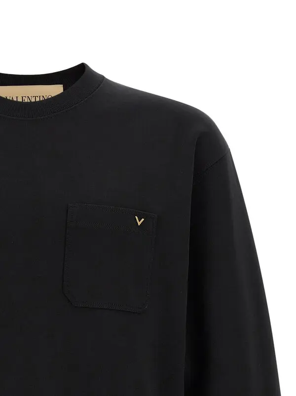 Valentino Garavani Cotton Blend Sweatshirt With 'vgold' Logo - Black