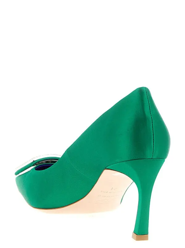 ROGER VIVIER Trompette Satin Pumps With Rhinestone Buckle
