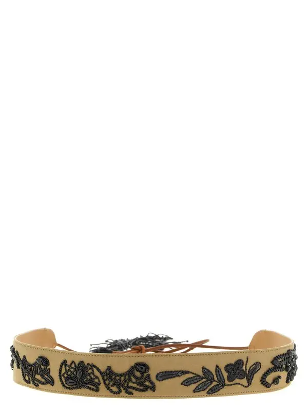 Dries Van Noten Beaded Embroidery Belt - Brown