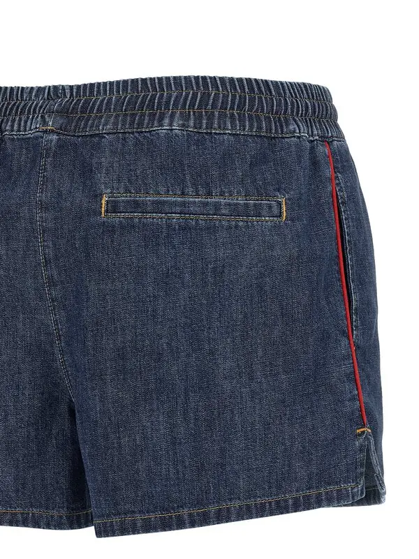 Valentino Garavani Chambray Denim Shorts With Vlogo Detail - Blue