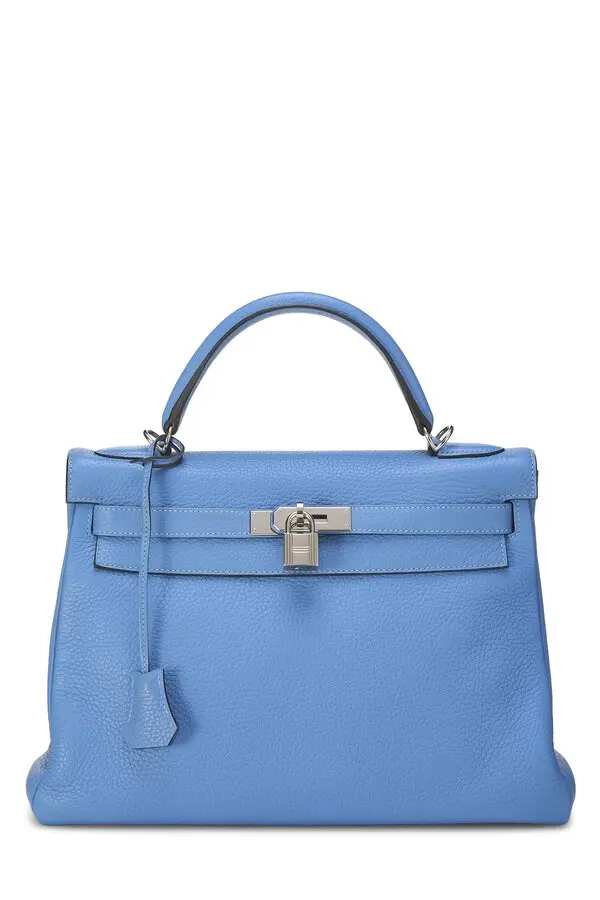 Hermès Kelly Retourne 32 Clemence Leather Bag With Palladium Hardware - Blue