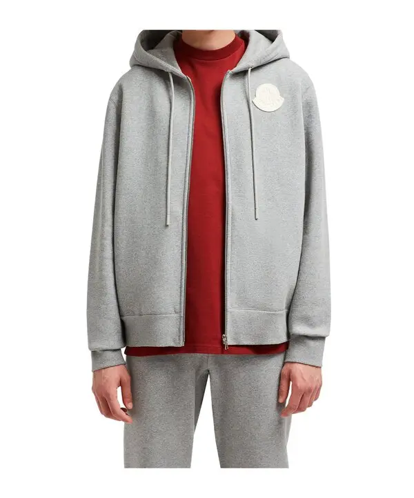 Moncler Logo Patch Zip-up Drawstring Hoodie