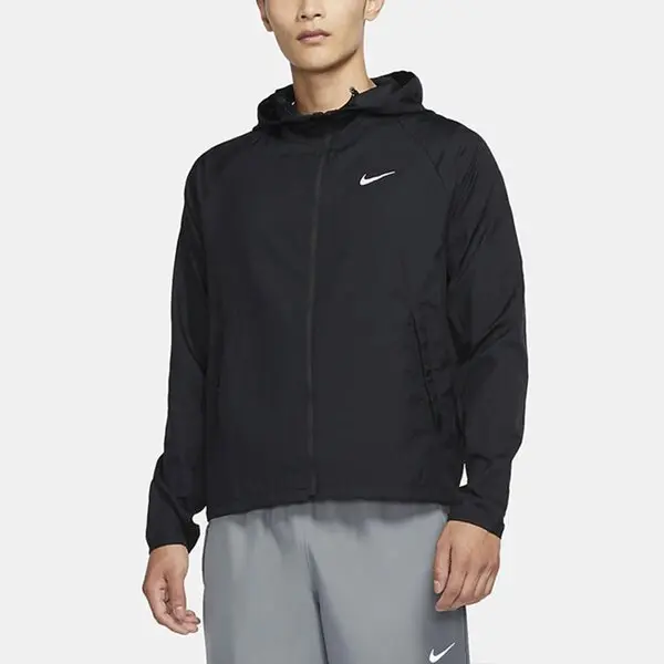 Nike Small Logo Solid Color Hooded Track Jacket Black