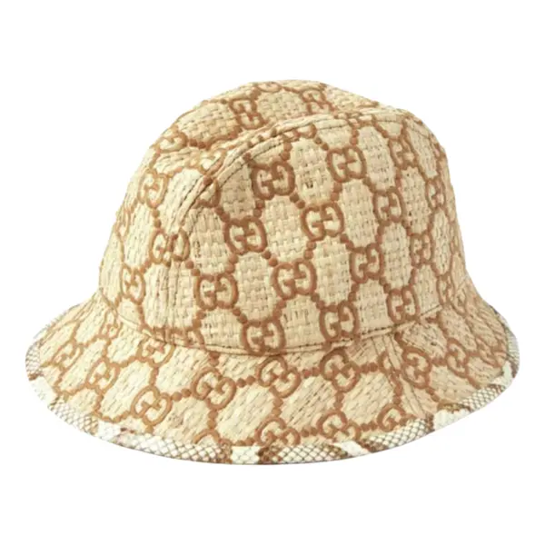 Gucci Raffia Fedora Hat With Snakeskin Trim - Brown