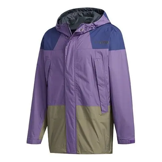 Adidas Xplr Rain 2.5 J Outdoor Sports Waterproof Colorblock Hooded Jacket - Purple