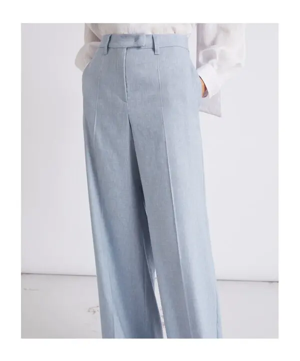 Marella Palazzo Trousers In Herringbone Linen And Viscose