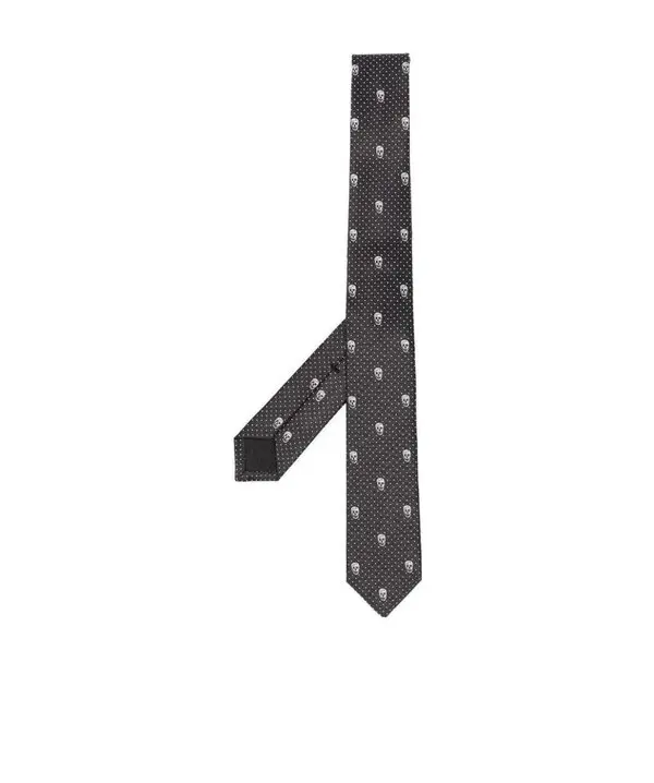 Alexander McQueen Skull Embroidered Tie - Black