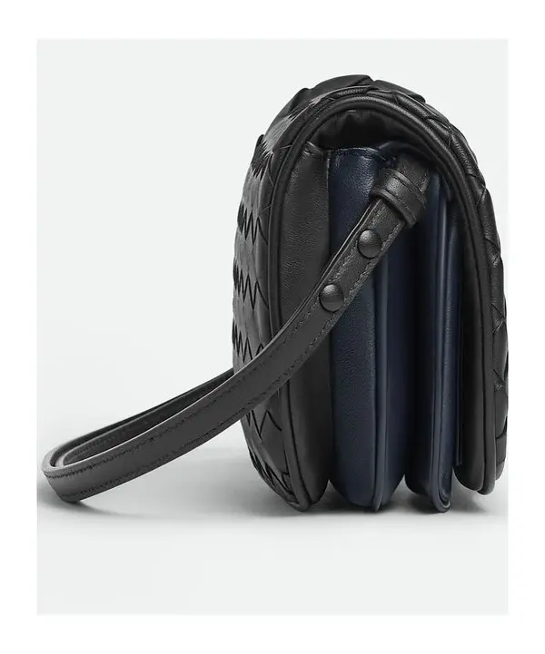 Bottega Veneta Intrecciato Foldover Top Shoulder Bag - Black/space