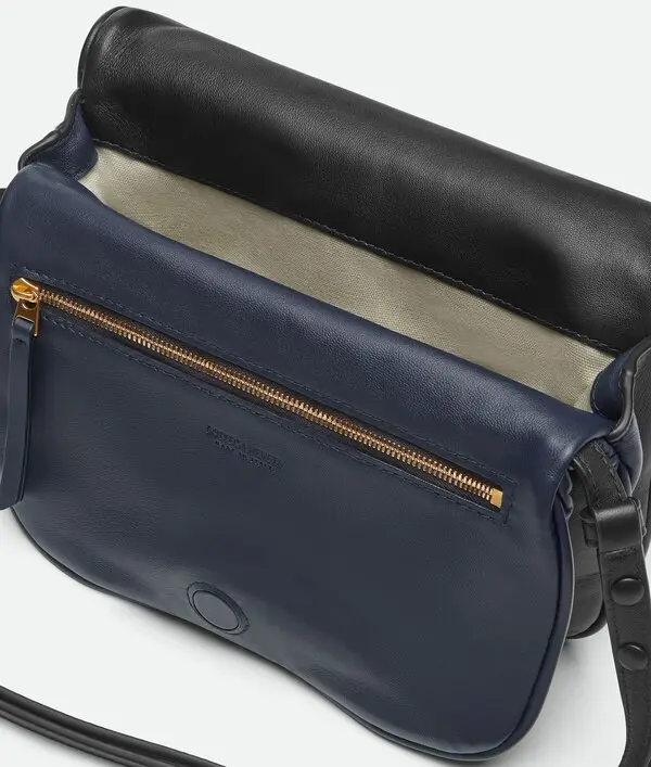 Bottega Veneta Intrecciato Foldover Top Shoulder Bag - Black/space