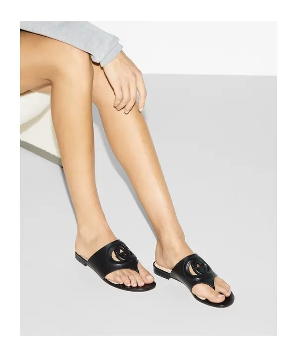 Gucci Interlocking G Hollow-out Slipper - Black