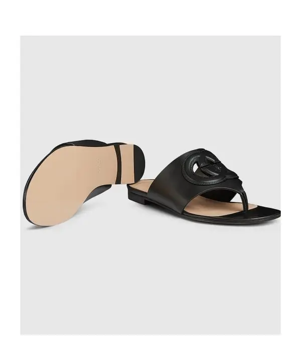 Gucci Interlocking G Hollow-out Slipper - Black