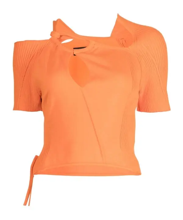 Ottolinger Asymmetrical Neckline Short-sleeved Knitted T-shirt - Orange