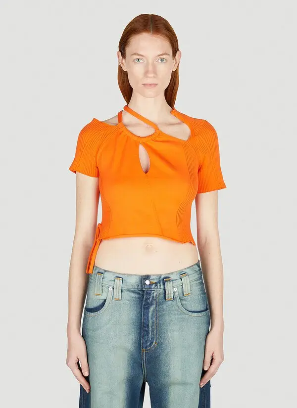 Ottolinger Asymmetrical Neckline Short-sleeved Knitted T-shirt