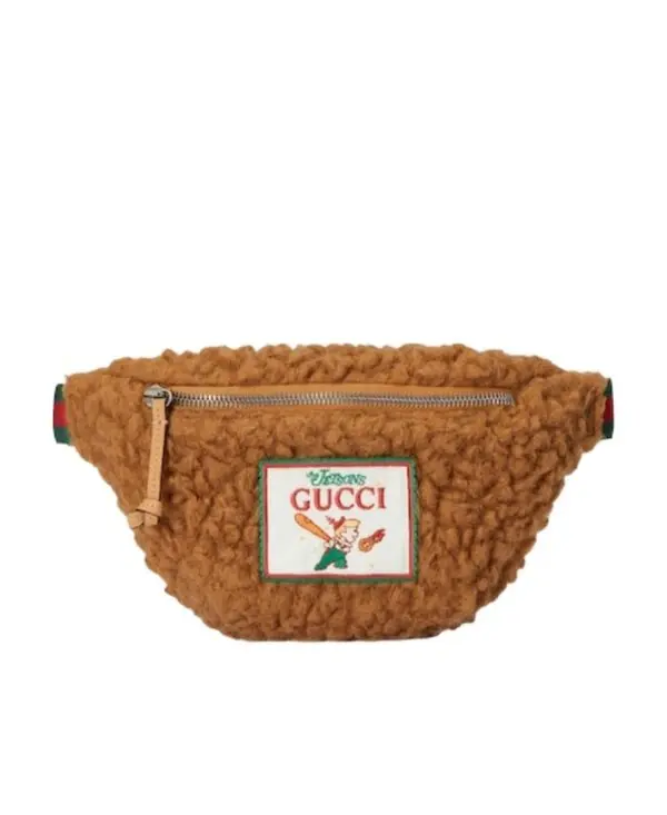 Gucci Wool Belt Bag With Patch - Brown