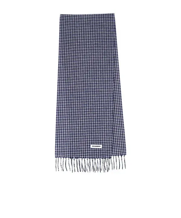 JIL SANDER Checked Fringed Scarf - Blue