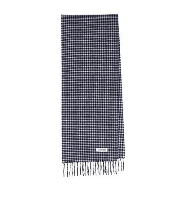 JIL SANDER Checked Fringed Scarf - Black