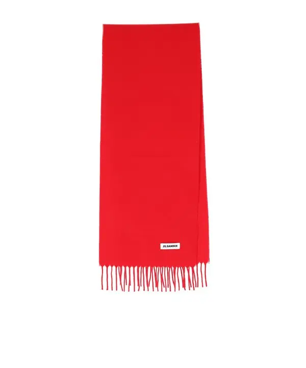 JIL SANDER Fringed Logo Scarf - Red