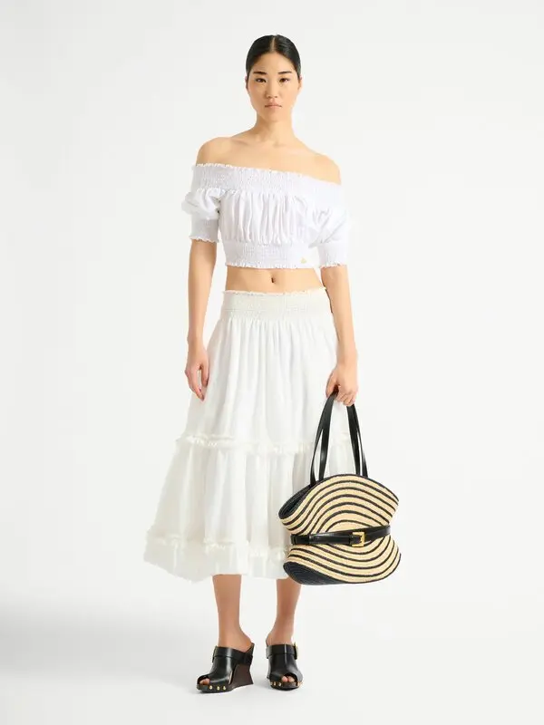 Balmain Off-the-shoulder Poplin Top - White