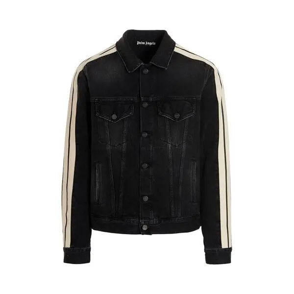 Palm Angels Denim Track Jacket With Signature Stripes - Black