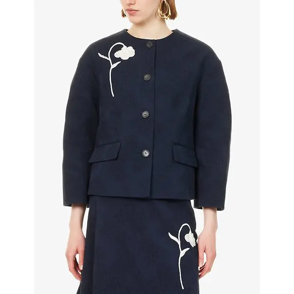 Erdem Flower-jacquard Cotton-blend Cropped Jacket