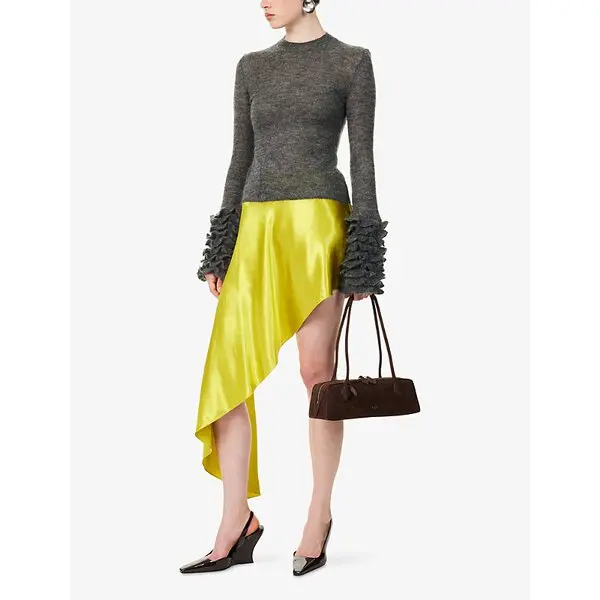 Alaïa Pointed Asymmetric Satin Mini Skirt
