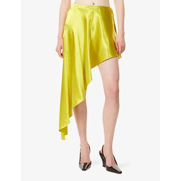 Alaïa Pointed Asymmetric Satin Mini Skirt