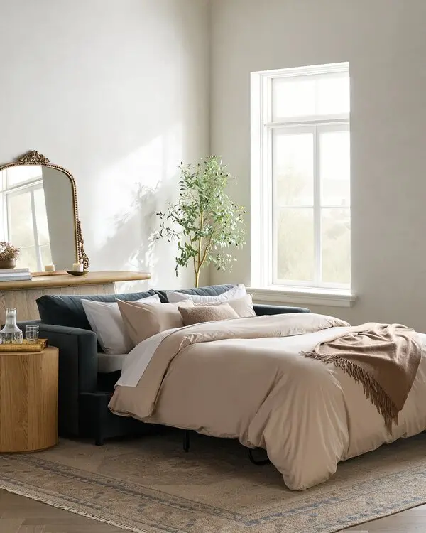Quince Sierra Curved Arm Sleeper Sofa In Performance Velvet - Pine