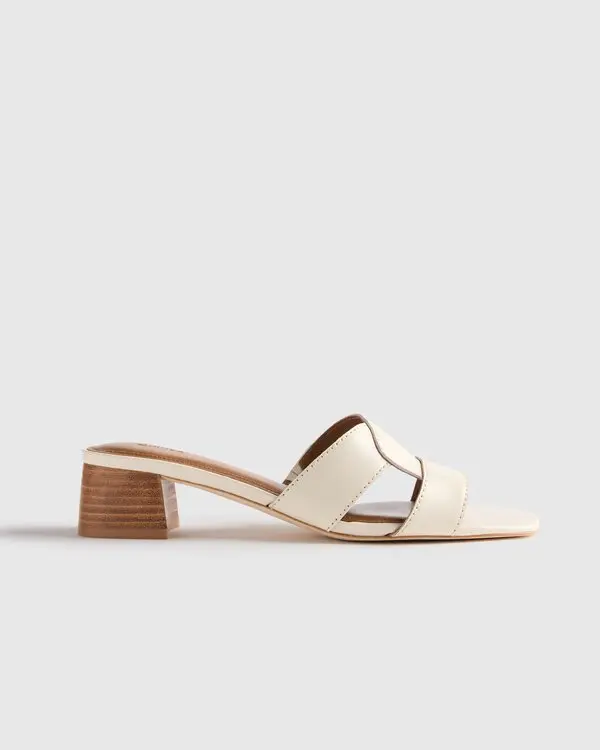 Quince Italian Leather Wood Block Heel Mule - Bone