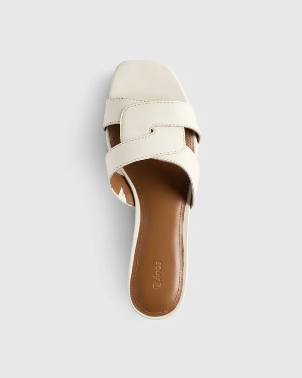 Quince Italian Leather Wood Block Heel Mule - Bone