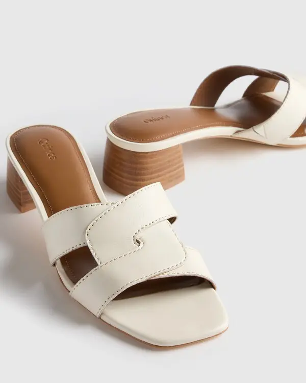 Quince Italian Leather Wood Block Heel Mule - Bone