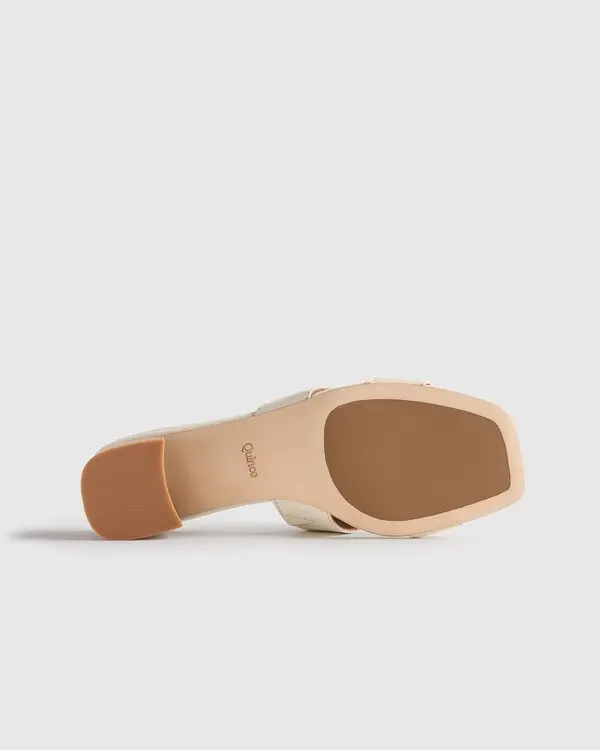 Quince Italian Leather Wood Block Heel Mule - Bone
