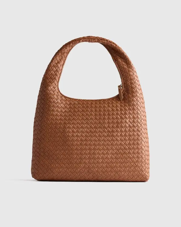 Quince Elodie Handwoven Shoulder Bag In Italian Sheep Leather - Cognac