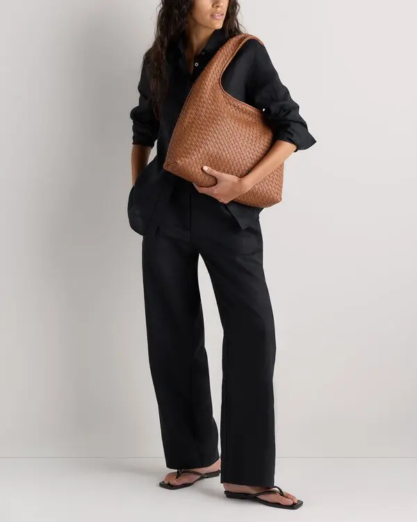 Quince Elodie Handwoven Shoulder Bag In Italian Sheep Leather - Cognac