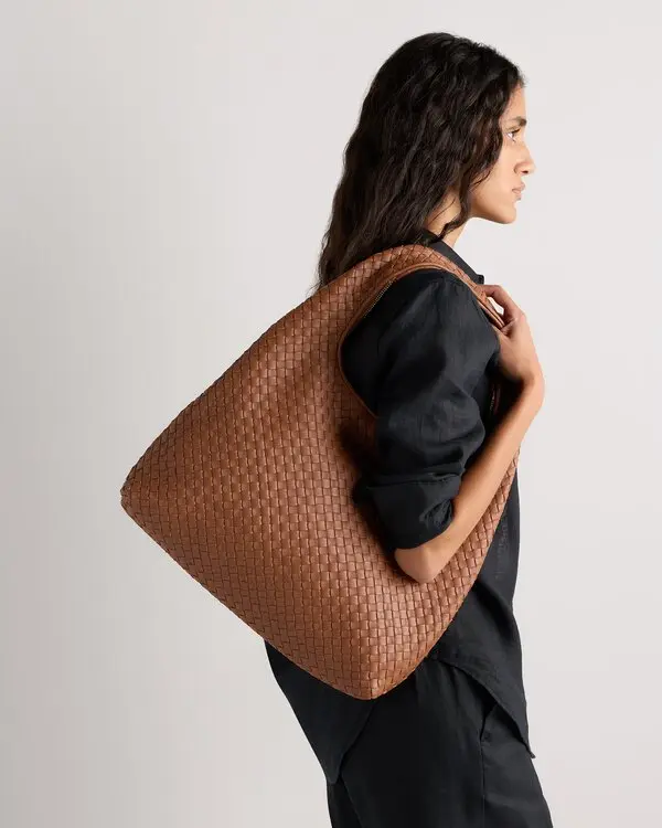 Quince Elodie Handwoven Shoulder Bag In Italian Sheep Leather - Cognac