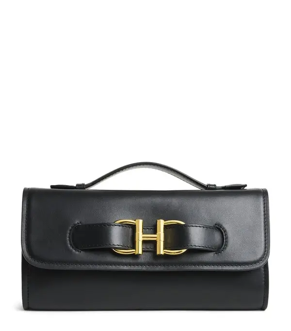 Harrods Leather Snaffle East West Purse With Gold Tone Hardware