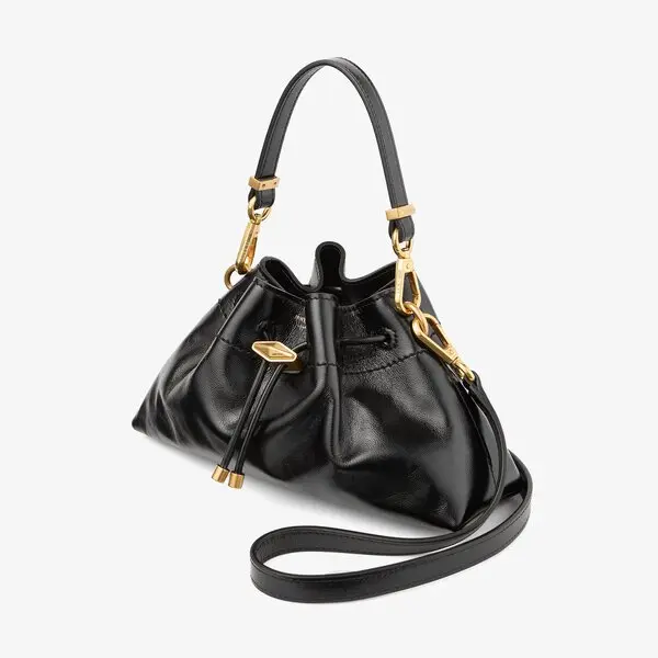JIMMY CHOO Cinch Small Soft Shiny Biker Leather Shoulder Bag - Black