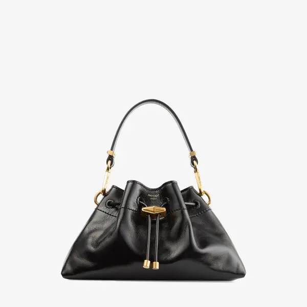 JIMMY CHOO Cinch Small Soft Shiny Biker Leather Shoulder Bag - Black